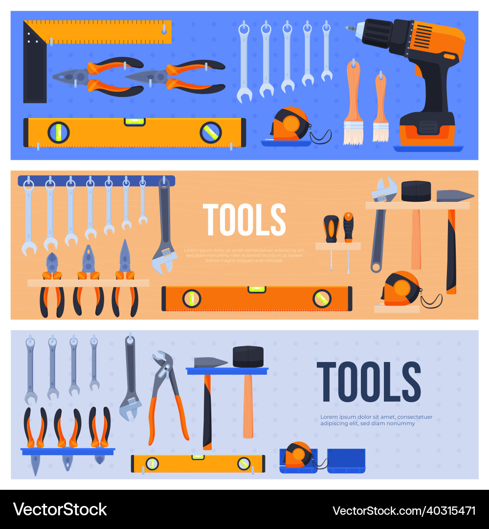 Building tools banner set flat Royalty Free Vector Image