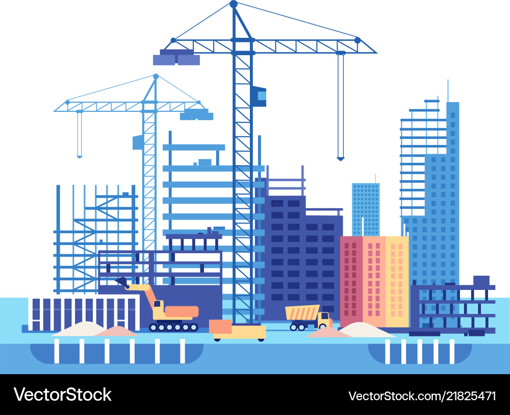 Construction Machinery & Buildings Royalty Free Vector