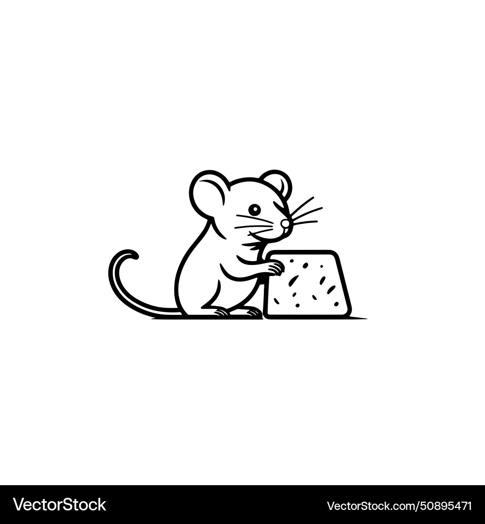 Mouse and cheese minimalist hand drawn Royalty Free Vector