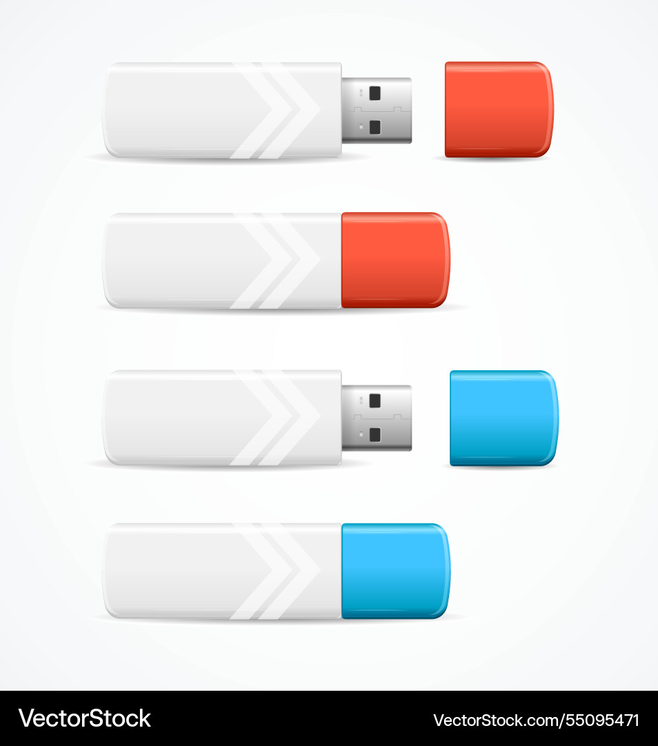 Realistic 3d detailed usb flash drive set Vector Image