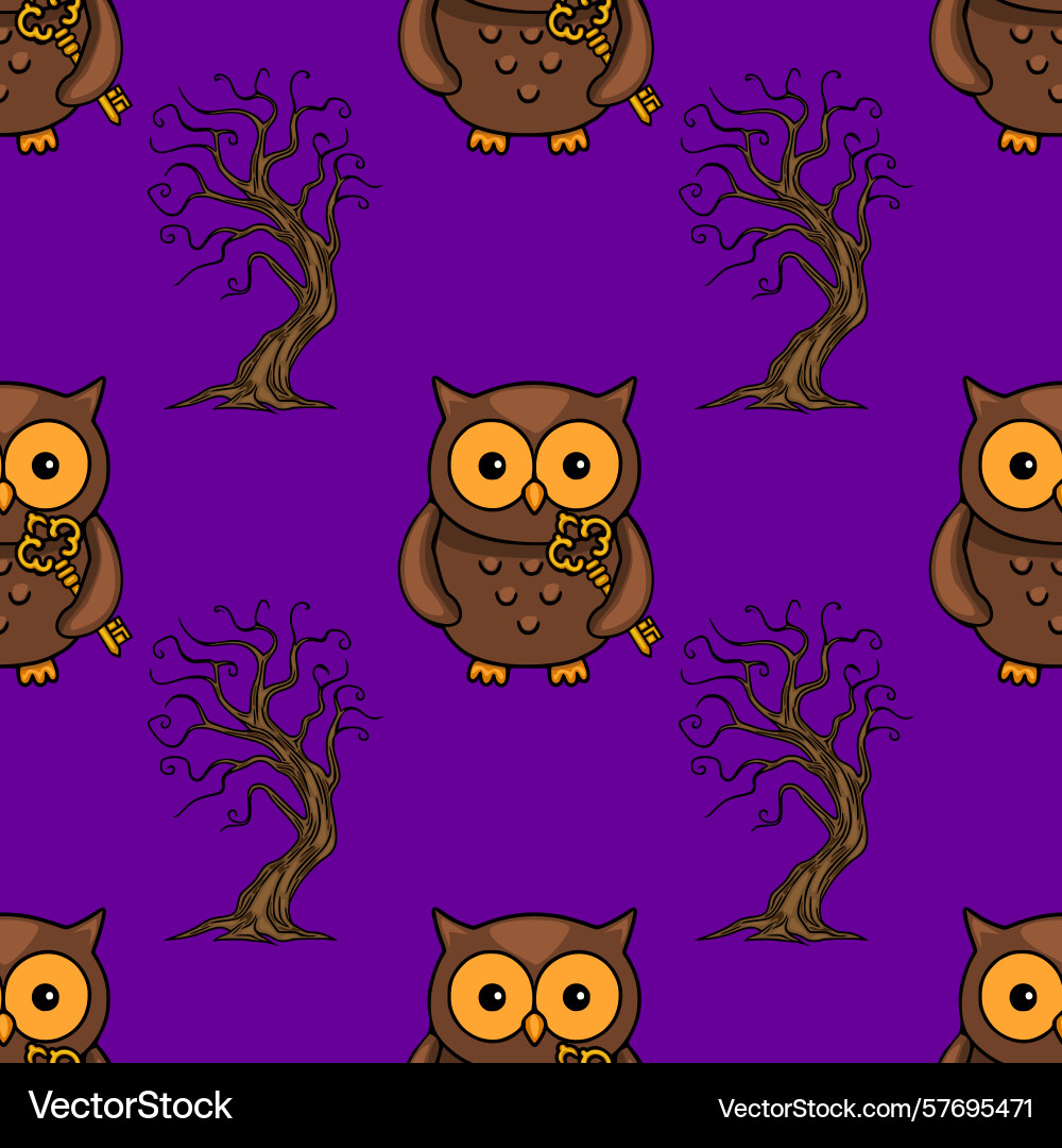 Seamless pattern featuring cute brown owls Vector Image