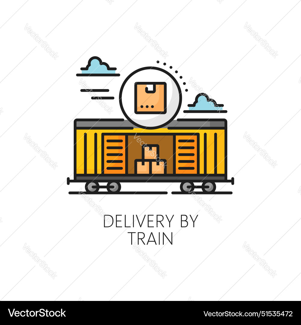 Delivery by train line icon rail car with boxes Vector Image