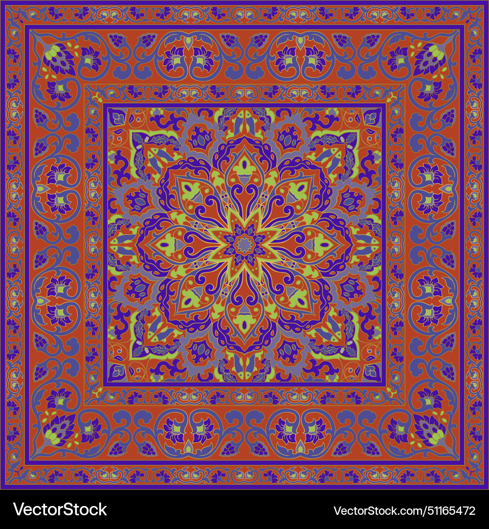 Oriental colorful square carpet design Royalty Free Vector