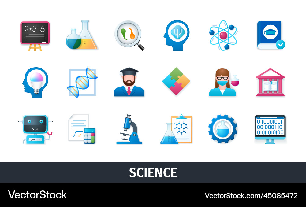 Science 3d icon set Royalty Free Vector Image - VectorStock