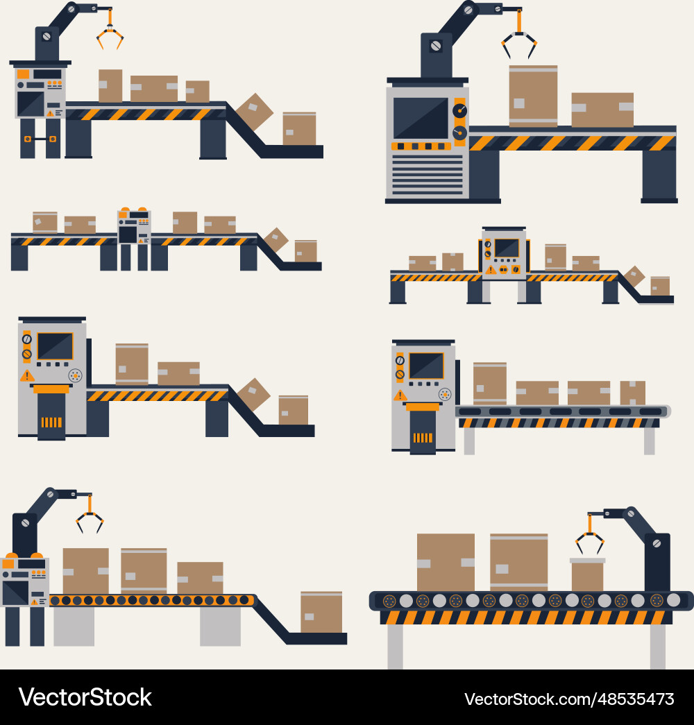 Black machine conveyors collection Royalty Free Vector Image