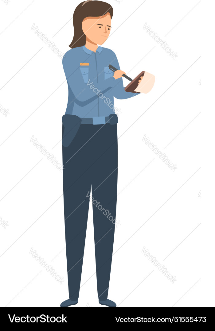 Serious policewoman taking notes in notepad Vector Image