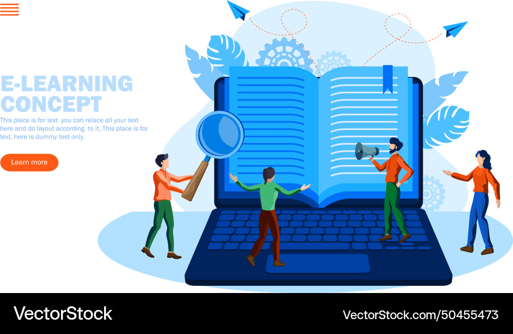 Team with e learning digital book concept Vector Image