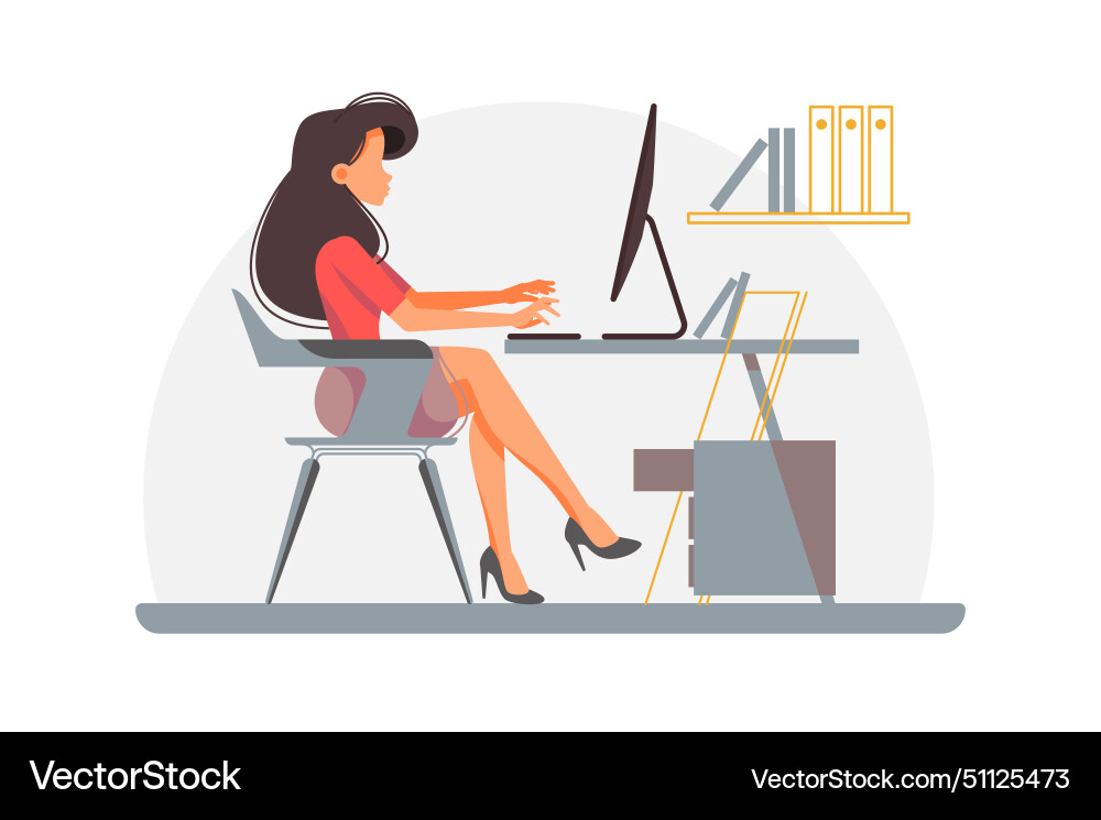Woman working on computer Royalty Free Vector Image