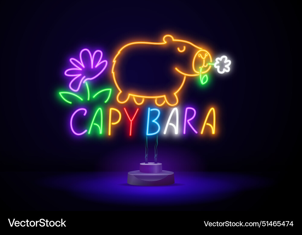 Capybara neon icon outline editable sign Vector Image