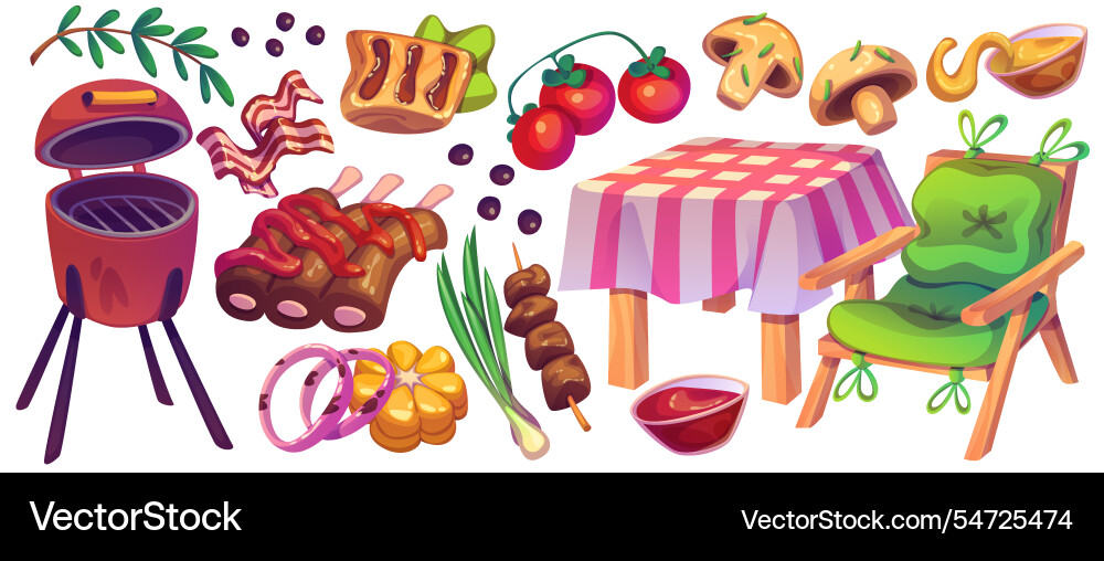 Cartoon bbq scene with outdoor cooking elements Vector Image