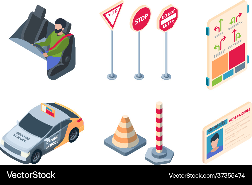 Drive school people learning rules for drivers Vector Image