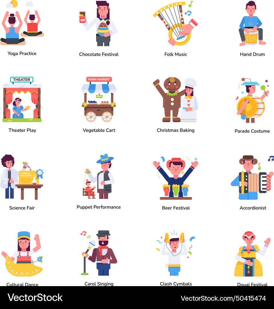 Folk celebrations premium flat icons Royalty Free Vector