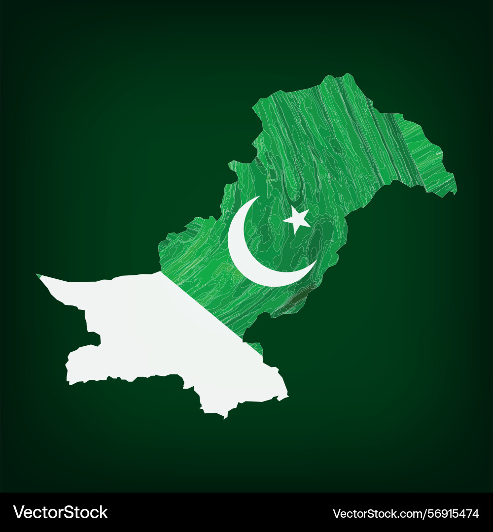 Pakistan official map in pakistani flag Royalty Free Vector