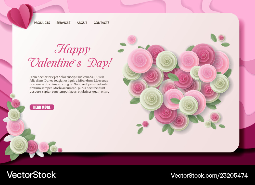Paper cut valentines day landing page Royalty Free Vector