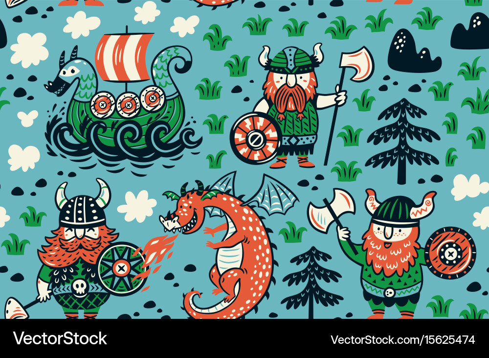 Seamless pattern with vikings for design fabric Vector Image