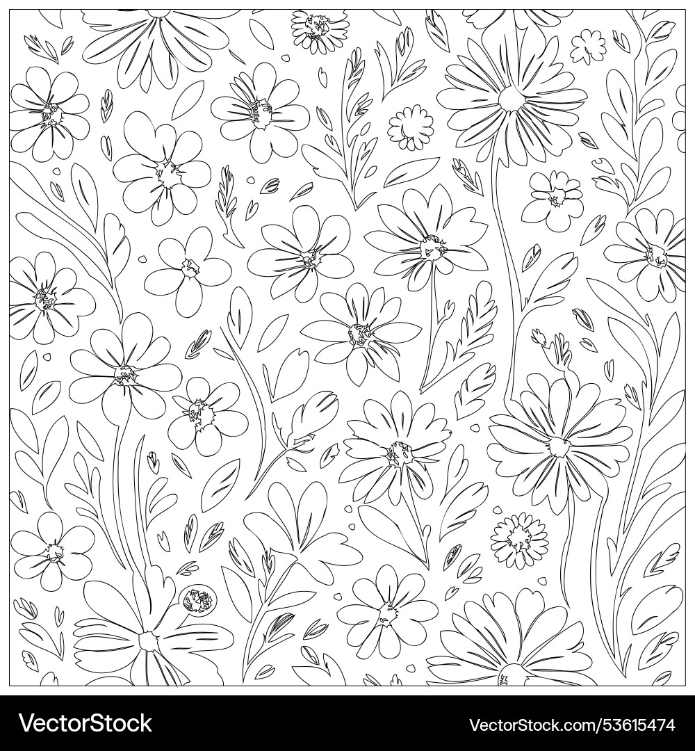 Wildflowers flower pattern outline sketch Vector Image