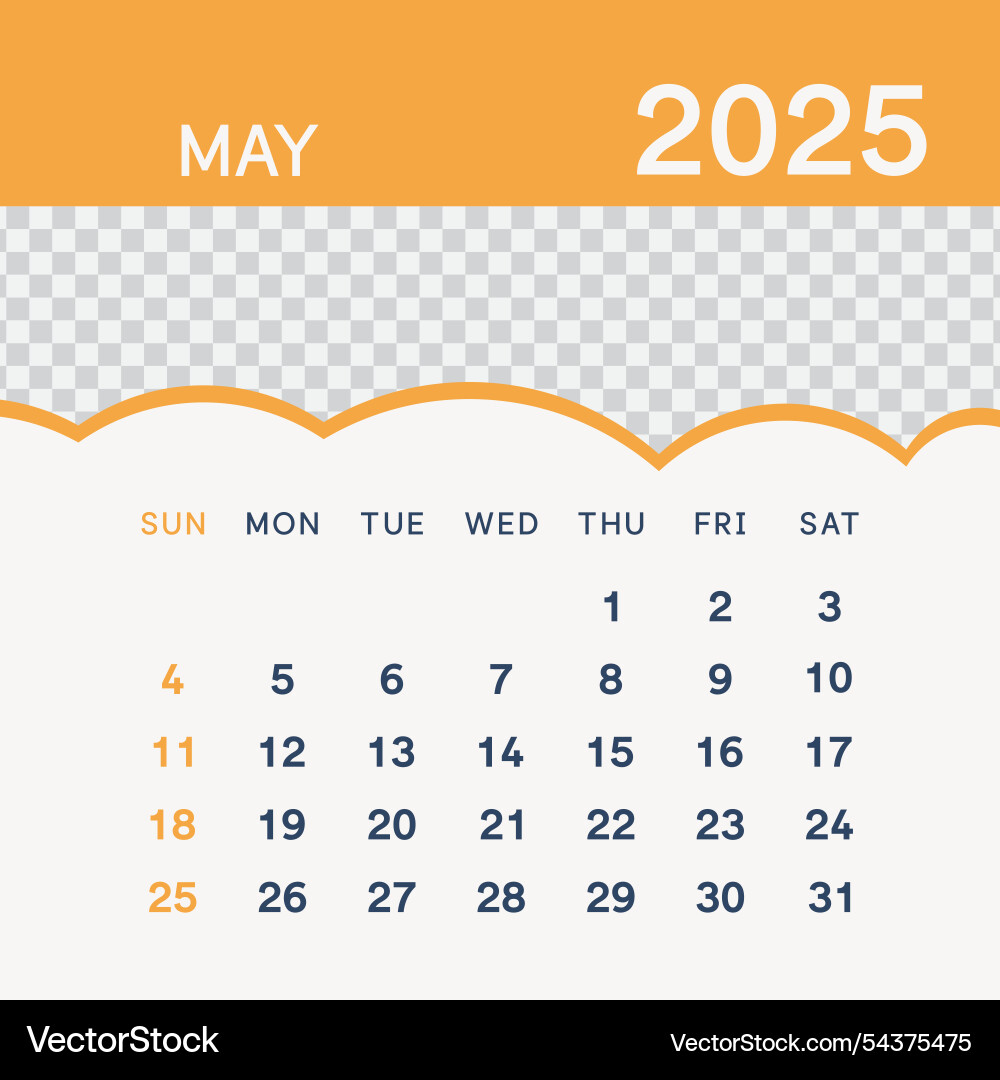 A calendar with the date of may 2025 Royalty Free Vector