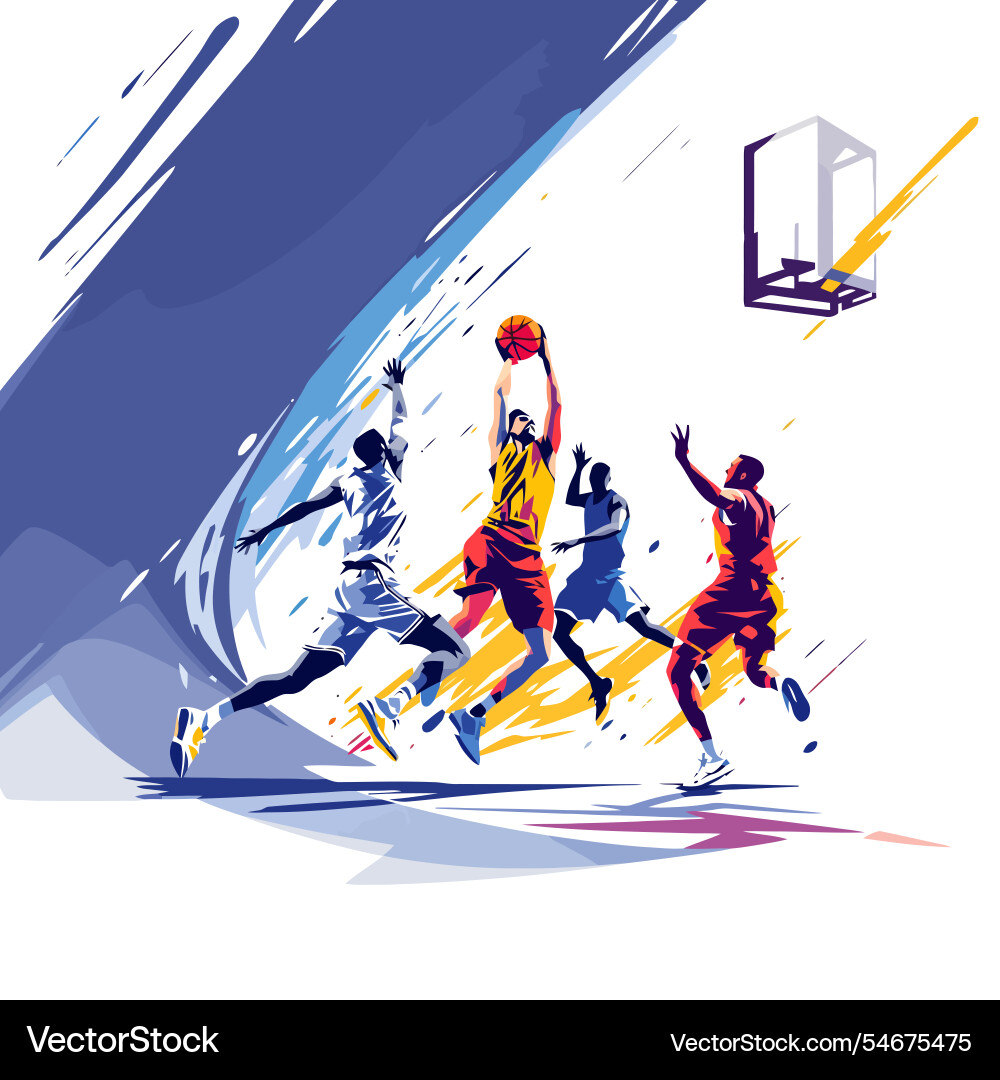 Basketball players in action Royalty Free Vector Image