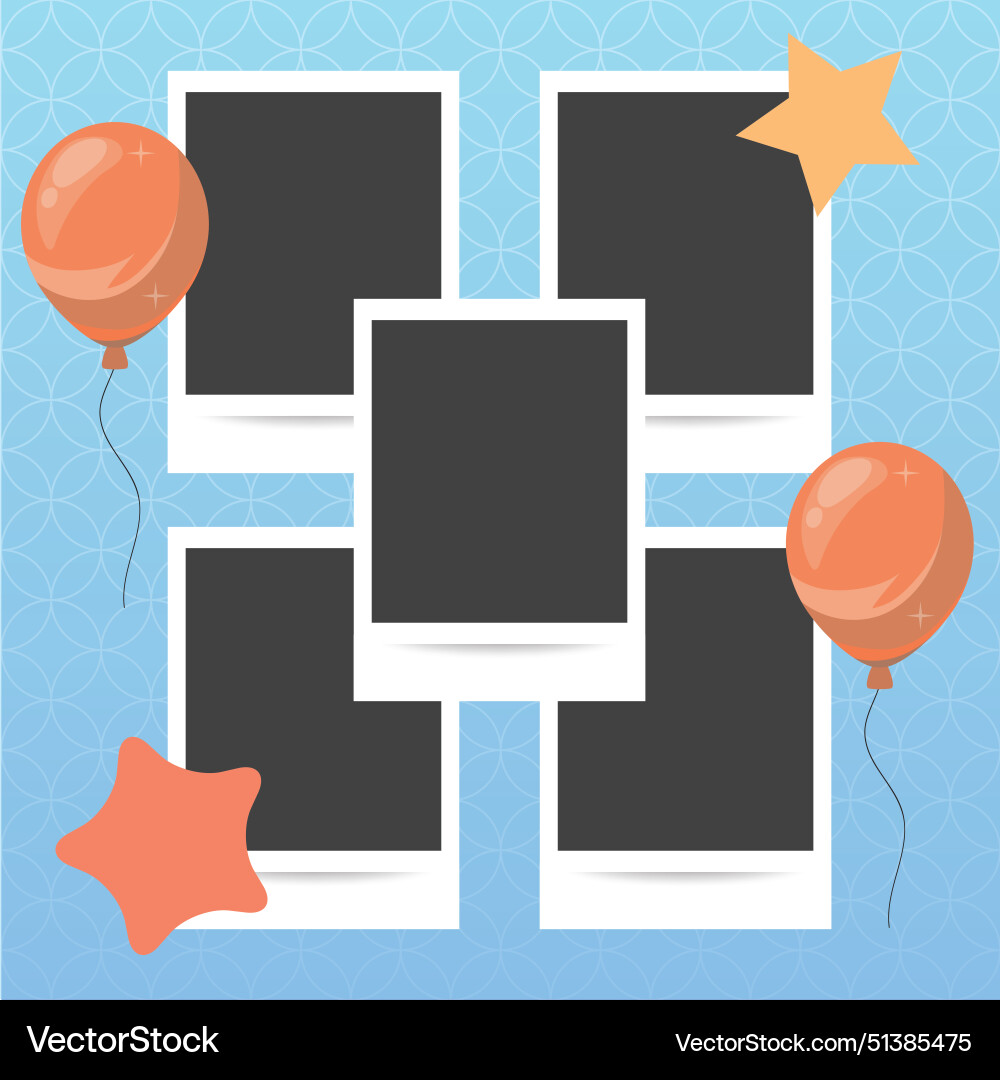 Blue photo collage template Royalty Free Vector Image