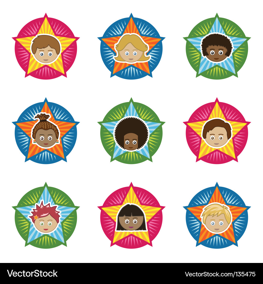 Colorful Star Badges with Kids Royalty Free Vector Image