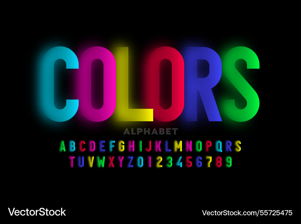Colors blurred font design alphabet letters and Vector Image