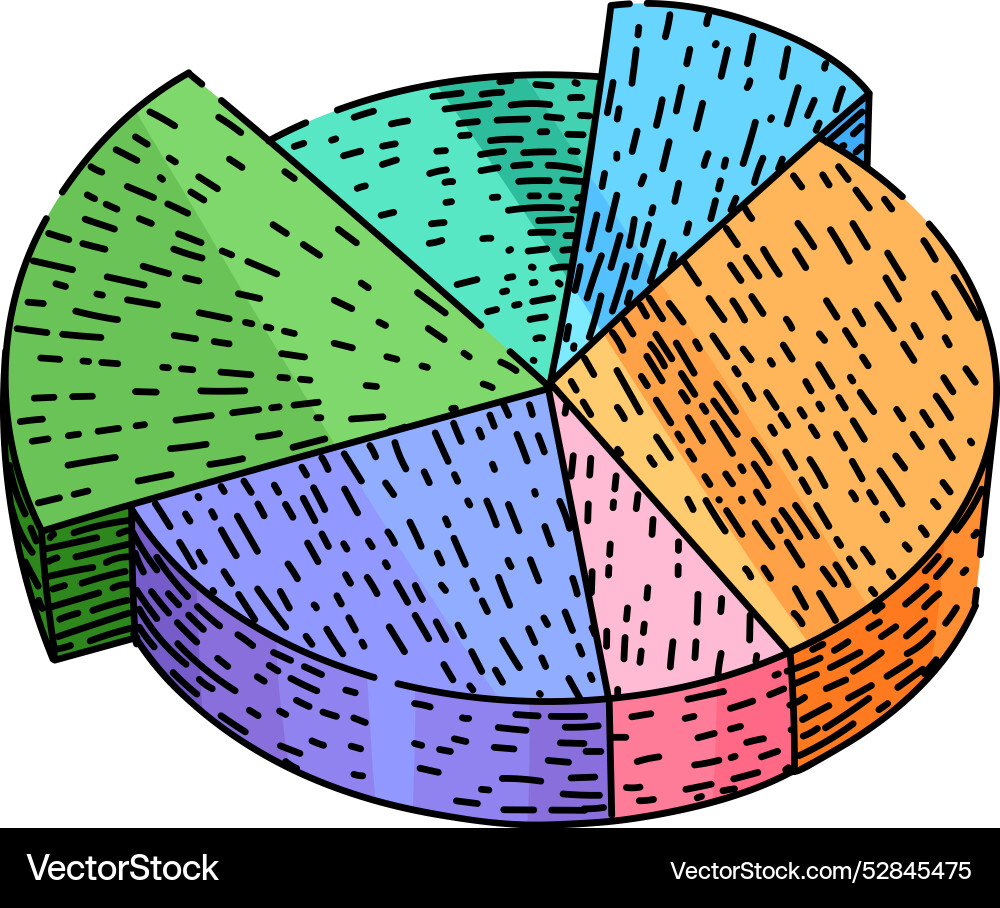 Segments pie chart sketch hand drawn Royalty Free Vector