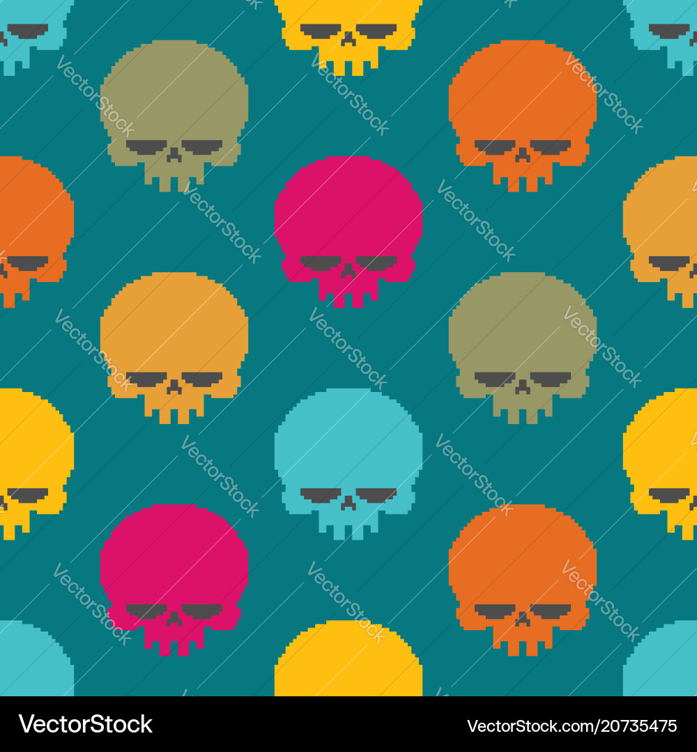 Skull pixel art seamless pattern head of skeleton Vector Image