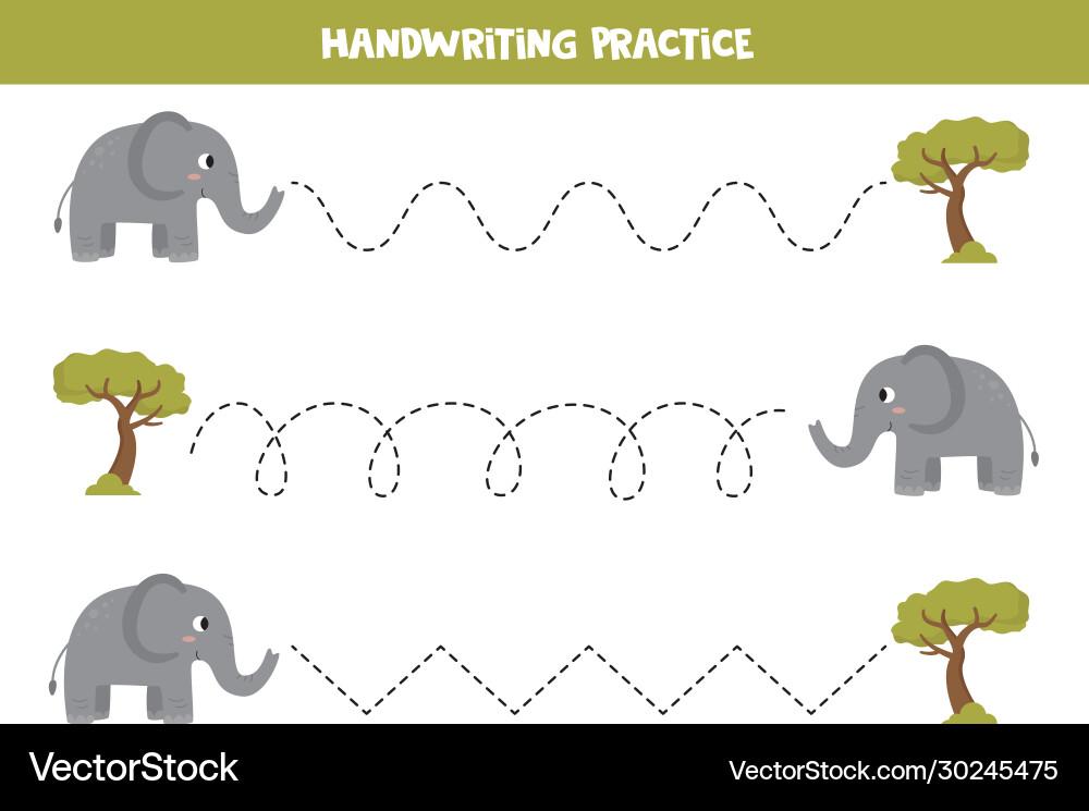 Tracing lines for kids cute gray elephant Vector Image