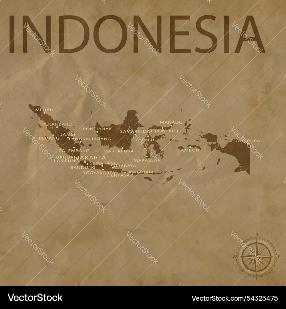 Vintage indonesia map with regions borders Vector Image
