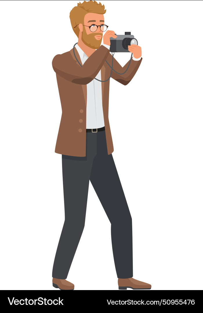 Man with beard and glasses holding camera person Vector Image