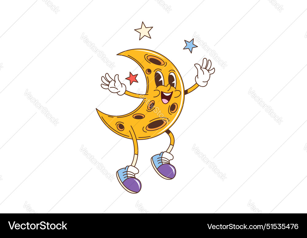 Retro groovy moon joyful crescent character Vector Image