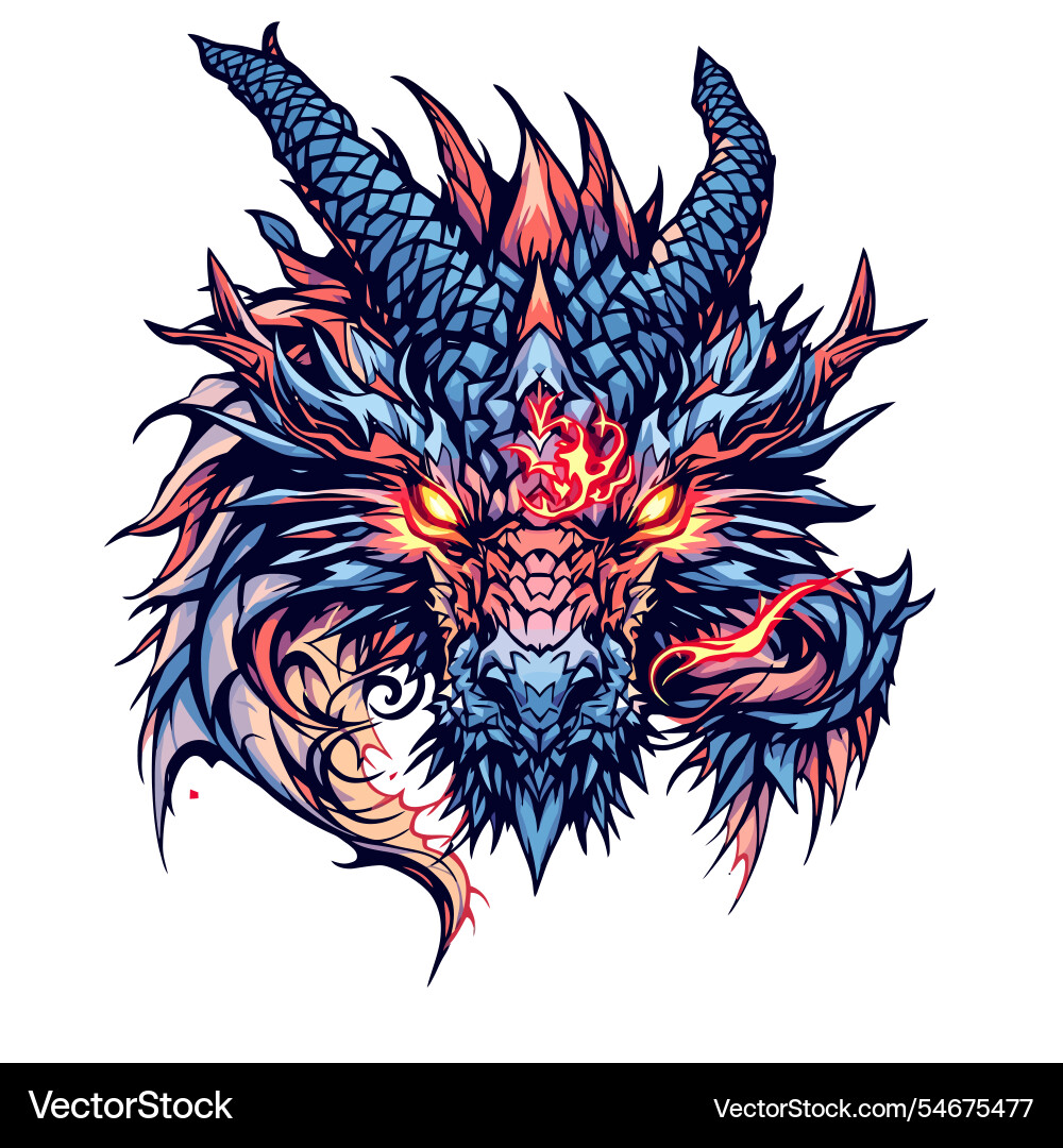 A dragon head with flames Royalty Free Vector Image