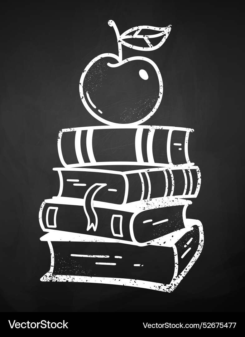 Apple on books on chalkboard background Royalty Free Vector