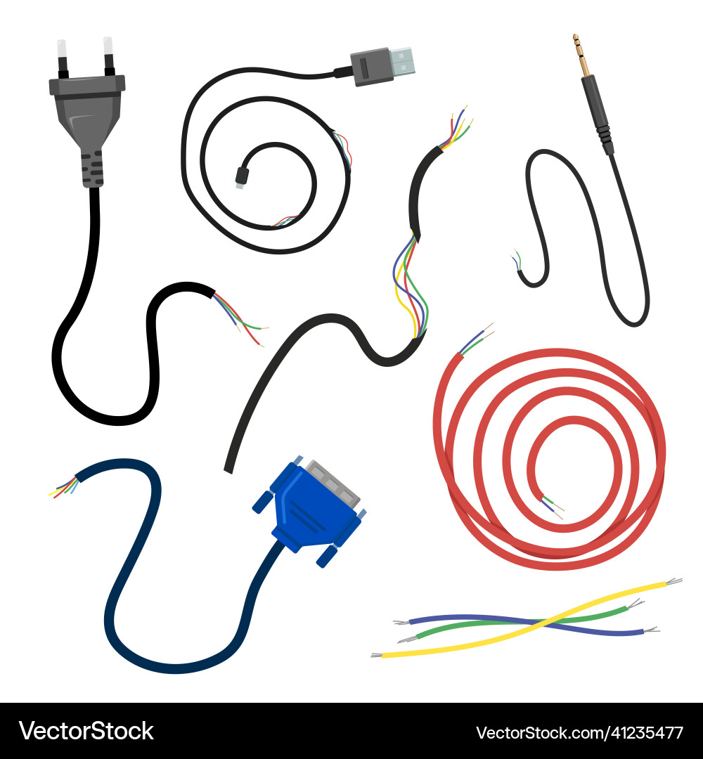 Broken electrical cable set Royalty Free Vector Image