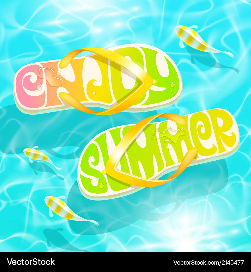 Flip-flop with summer greeting floating on water Vector Image