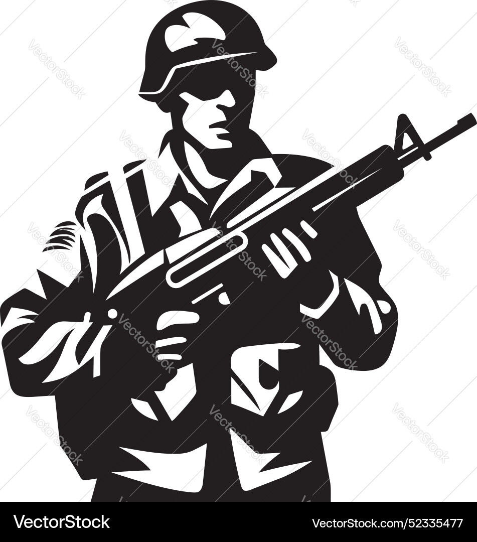 Gunslinger soldier logo frontline firearm black Vector Image