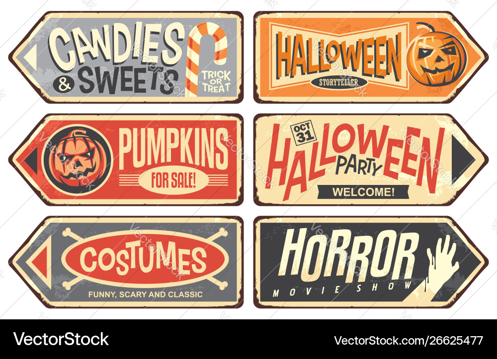 Halloween events retro signs collection Royalty Free Vector