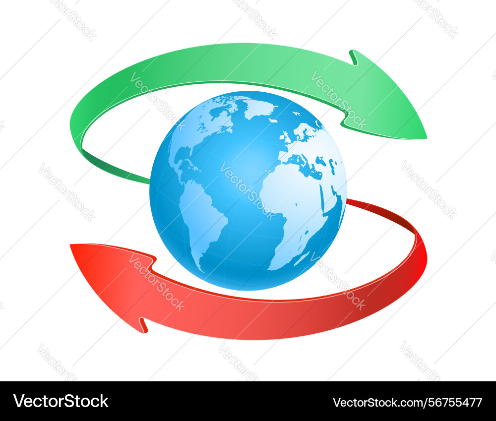 Planet earth with two arrows around Royalty Free Vector