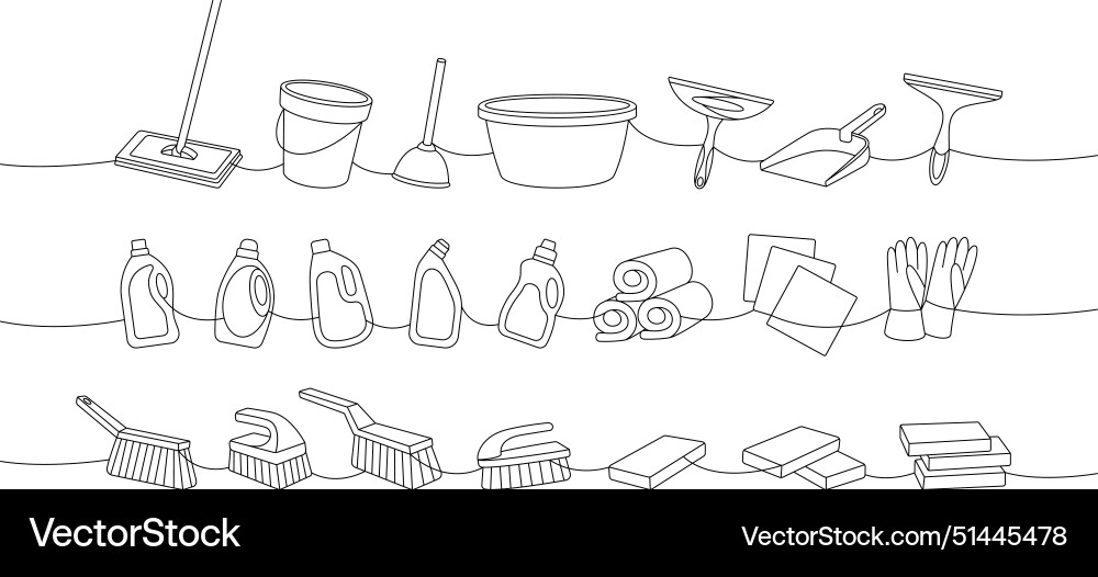 Housekeeping set one line floor mop bucket Vector Image