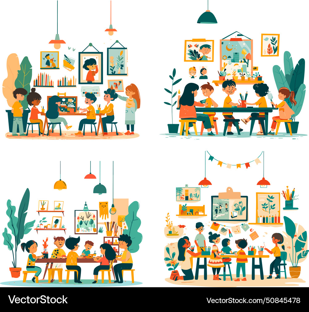 Kids development scenes cartoon Royalty Free Vector Image