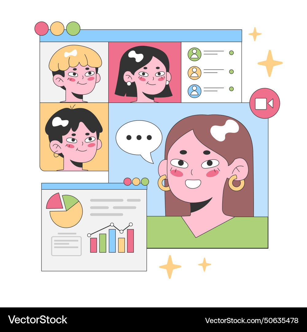 Virtual meeting interface flat Royalty Free Vector Image