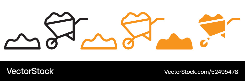 Wheelbarrow unloading icon set gardening Vector Image
