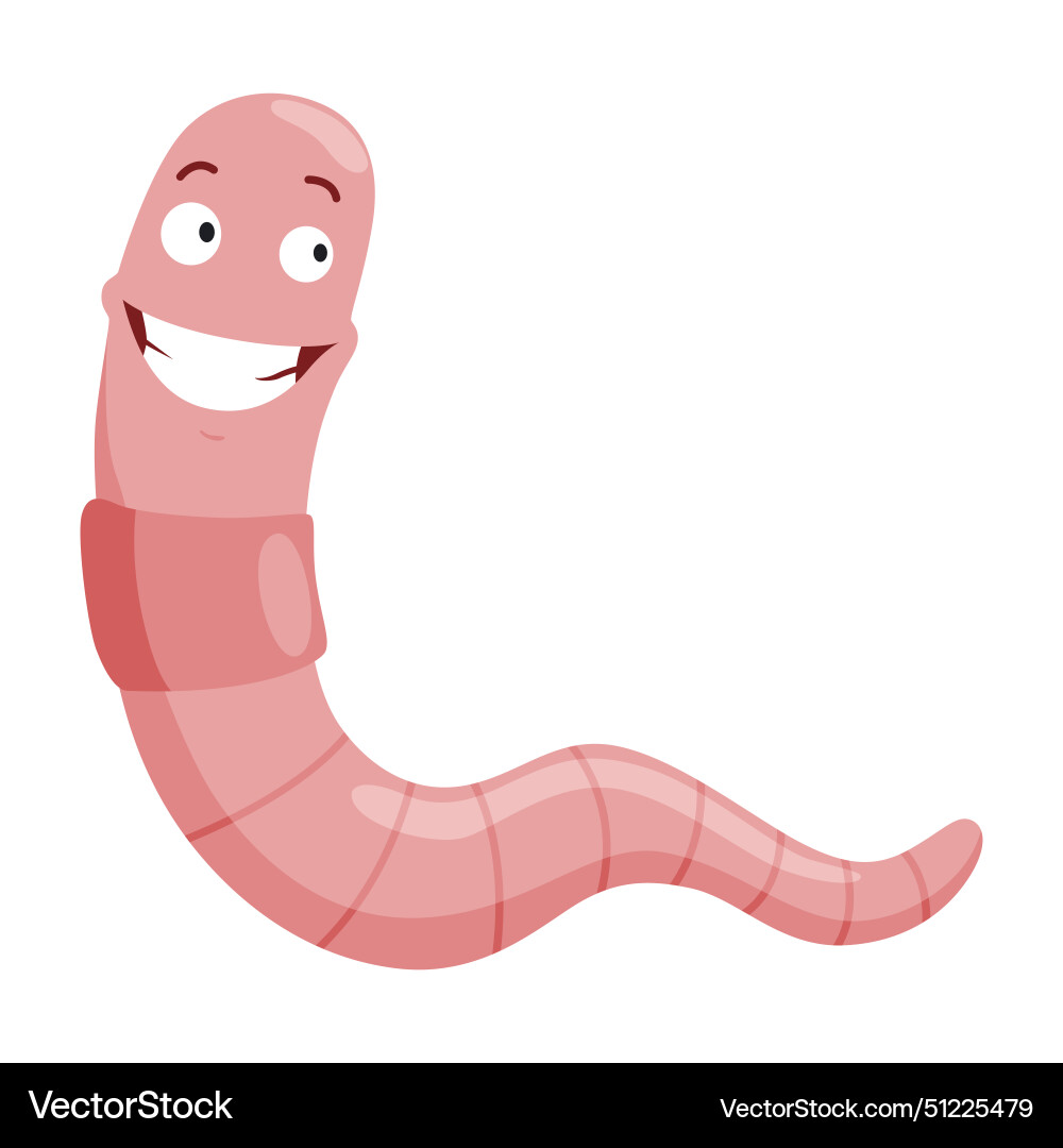 Funny worm laughs pink crawler amazemented earth Vector Image