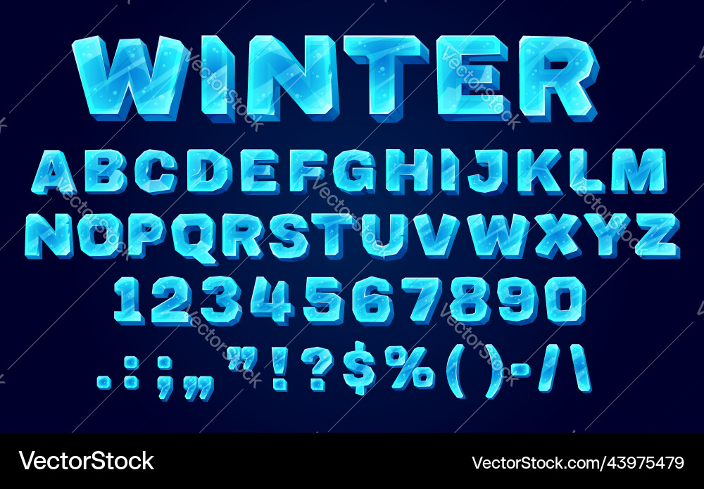 Ice crystal font typeface type alphabet Royalty Free Vector