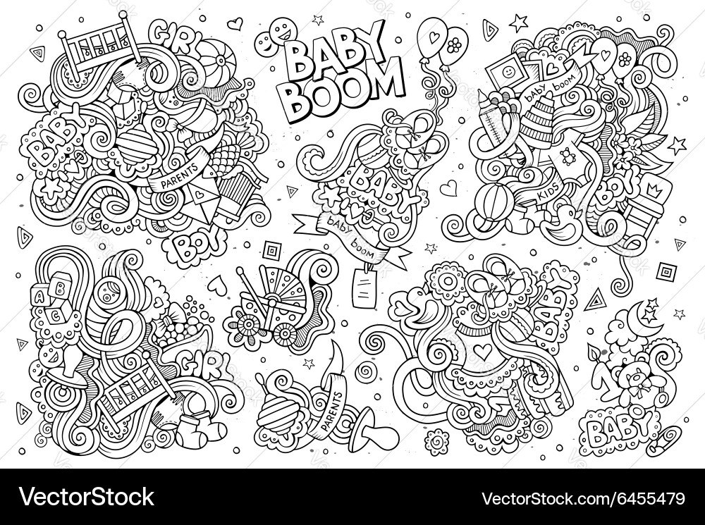 Sketchy hand drawn doodle cartoon set Royalty Free Vector