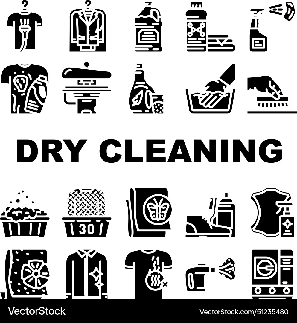Dry cleaning laundry service icons set Royalty Free Vector