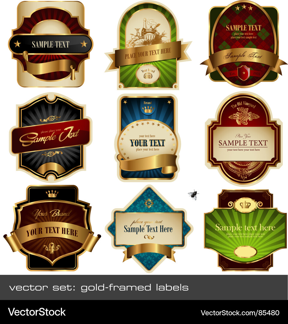 Gold framed labels Royalty Free Vector Image - VectorStock
