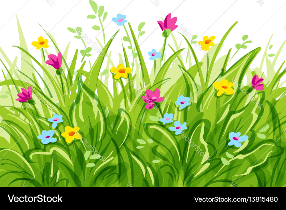 Grass with wild flowers Royalty Free Vector Image