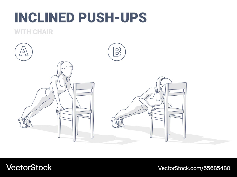 Inclined push-ups with chair step-by-step Vector Image