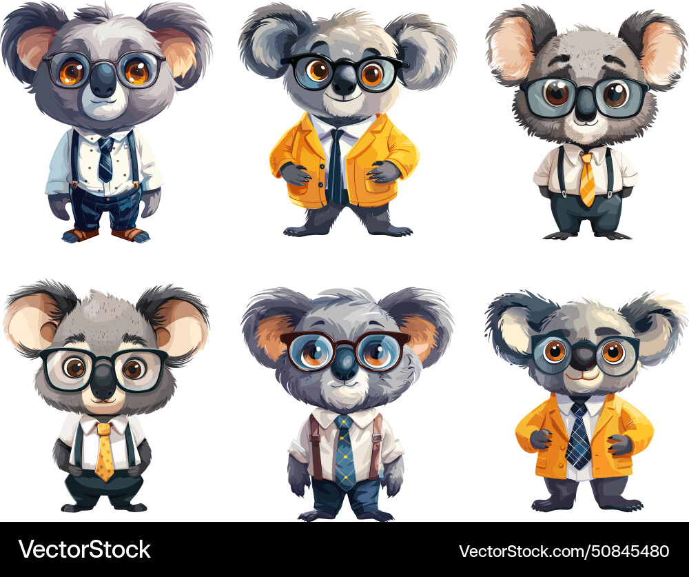 Koala office clothes bear cartoon Royalty Free Vector Image